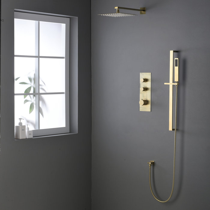 Knb Solution Brushed Gold Thermostatic Complete Shower System With